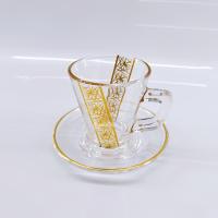 China Glass Cup Sets 12 Piece Lead Free Crystal Cups and Saucers with Gold Trim Thermal Shock Resistant Ideal for Home Restaurants and Hotels for sale