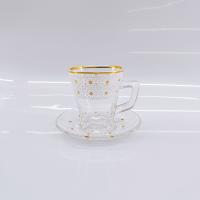 China Glass Cup Sets 12 Piece Lead Free Crystal Cups and Saucers with Transparent Body and Gold Rim Suitable for Home Cafes and Restaurants for sale