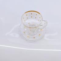 China Glass Cup Sets 12 Piece Lead Free Crystal Cups and Saucers with Transparent Body and Gold Rim Suitable for Home Cafes and Restaurants for sale