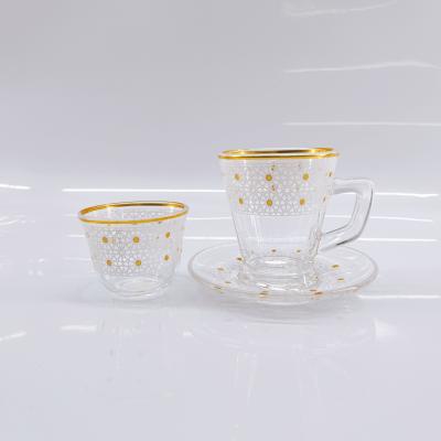 China Versatile 18-Piece Coffee & Tea Glass Set Heat-Resistant Cawa Cups with Gold Lattice Pattern for sale