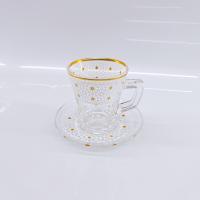 China Glass Cup Sets 12 Piece Lead Free Crystal Cups and Saucers with Transparent Body and Gold Rim Suitable for Home Cafes and Restaurants for sale