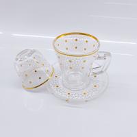 China Versatile 18-Piece Coffee & Tea Glass Set Heat-Resistant Cawa Cups with Gold Lattice Pattern for sale