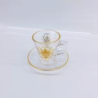 China Six Piece Glass Cup Sets , Clear Tea Cups Set 90ml 3.04oz With Delicate Gold Pattern On Cups for sale