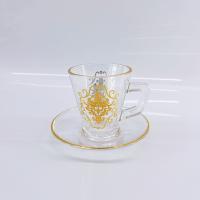 China Six Piece Glass Cup Sets , Clear Tea Cups Set 90ml 3.04oz With Delicate Gold Pattern On Cups for sale