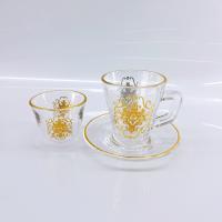 China Glass Cup Sets Including 12 Tea Glasses 12 Saucers and 12 Coffee Cups with Gold Rim Design Crafted from Lead Free Glass for sale