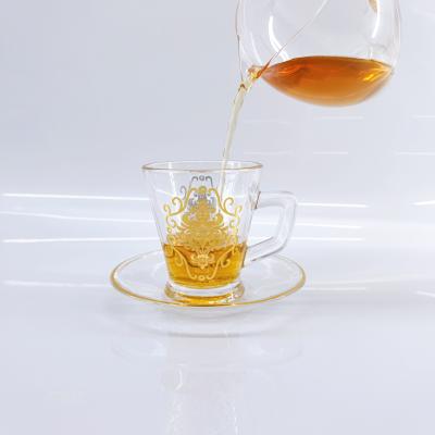 China Six Piece Glass Cup Sets , Clear Tea Cups Set 90ml 3.04oz With Delicate Gold Pattern On Cups for sale