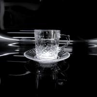 China 12-Piece 145ml Glass Tea Cup & Saucer Set, Premium Clear Glassware with Beautiful Color Box Packaging, Ideal for Home & Gifting for sale