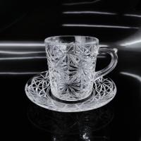 China 12Pcs Glass Cups  Sets with 6 Cups & 6 Saucers Lead Free Crystal Package IncludesGlass Cups Suitable for Restaurants Hotels and Event Venues for sale