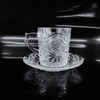 China 12Pcs Glass Cups  Sets with 6 Cups & 6 Saucers Lead Free Crystal Package IncludesGlass Cups Suitable for Restaurants Hotels and Event Venues for sale