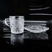 China 12Pcs Glass Cups  Sets with 6 Cups & 6 Saucers Lead Free Crystal Package IncludesGlass Cups Suitable for Restaurants Hotels and Event Venues for sale