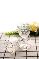China 6Pcs Gold Rim Goblets Diamond Pattern Cups , Luxury Drinking Glass Goblet for sale