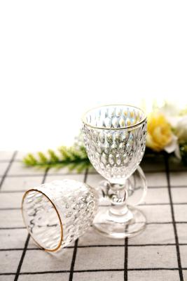 China 6Pcs Gold Rim Goblets Diamond Pattern Cups , Luxury Drinking Glass Goblet for sale