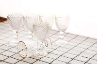 China Transparent Glass Juice Cups 6 Piece Gold Rim Textured Lead Free Crystal Goblet Set for sale