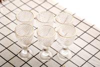 China Transparent Glass Juice Cups 6 Piece Gold Rim Textured Lead Free Crystal Goblet Set for sale