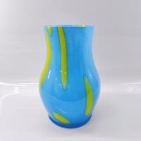 China Handmade Craftsmanship Blue Glass Flower Vase 900g For Indoor Decoration for sale