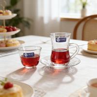 China 83ML 6 Tea Cups With 6 Saucers And 6 Cawa Cups Rough Glass Daily Use Designs for sale