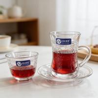 China Modern Turkish Style Coffee Cup Saucer Glass Cawa Cups 36pcs Glass Coffee Arabic Cups With Handle for sale
