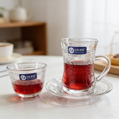 China Modern Turkish Style Coffee Cup Saucer Glass Cawa Cups 36pcs Glass Coffee Arabic Cups With Handle for sale