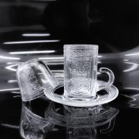 China Heat Resistant Clear Glass Cups Sets Transparent With Saucers & Cawa Cups / Decorative Pattern for sale