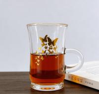 China 165g Clear 6 pcs Glass Tea Cup Elegant Butterfly Ideal for Serving Hot Tea in Cafes Restaurants and Offices for sale