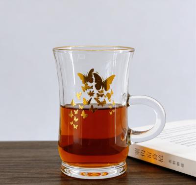 China 165g Clear 6 pcs Glass Tea Cup Elegant Butterfly Ideal for Serving Hot Tea in Cafes Restaurants and Offices for sale
