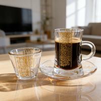 China 36 pcs glass cup sets tea coffee espresso cups with saucers arab inspired design vibrant colors comfortable feel durable for sale