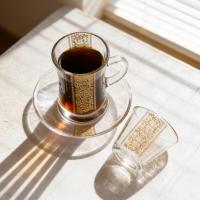 China 36 pcs glass cup sets tea coffee espresso cups with saucers arab inspired design vibrant colors comfortable feel durable for sale