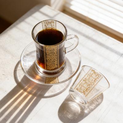 China 36 pcs glass cup sets tea coffee espresso cups with saucers arab inspired design vibrant colors comfortable feel durable for sale