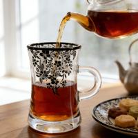 China Transparent Glass Tea Cups featuring elegant floral design ideal for showcasing beverage colors during tea parties or daily for sale