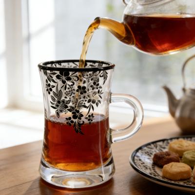 China Transparent Glass Tea Cups featuring elegant floral design ideal for showcasing beverage colors during tea parties or daily for sale