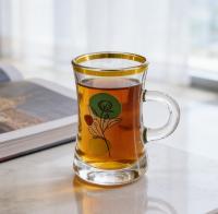 China Elegant Set of Six Glass Tea Cups with Practical Capacity and Intricate Decal Decoration Perfect for Home Bars and Events for sale