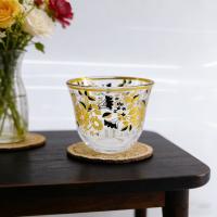 China 6PC Cawa cups Transparent Glass Coffee Cups Perfect for Serving Hot Beverages in Cafes Restaurants and Offices Two-tone Floral Design for sale