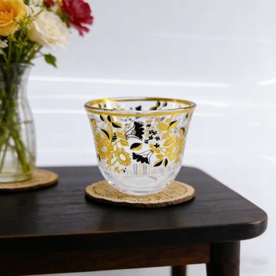 China 6PC Cawa cups Transparent Glass Coffee Cups Perfect for Serving Hot Beverages in Cafes Restaurants and Offices Two-tone Floral Design for sale