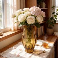 China Elegant 305mm Height Glass Vase Handmade and Eco-Friendly for Floral Arrangements and Interior Decoration for sale