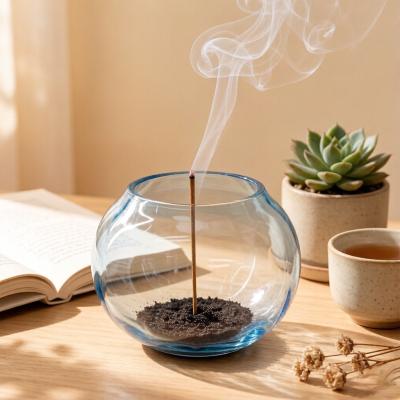 China Lead Free Crystal Glass Incense Burner Transparent With Flat / Stable Base for sale