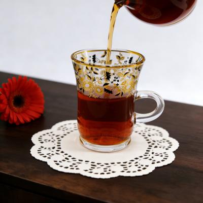 China Glass Tea Cups 6PC SET Heatresistance Up To 100°C Ecofriendly True Elegant And Functional For Commercial Tea Serving with Two Tone Floral Design for sale