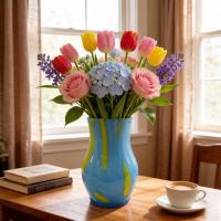 China Handmade Craftsmanship Blue Glass Flower Vase 900g For Indoor Decoration for sale