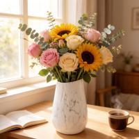 China White Modern Glass Flower Vase 75mm Mouth Tabletop Flower Vase 800g for sale