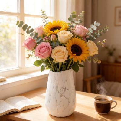 China White Modern Glass Flower Vase 75mm Mouth Tabletop Flower Vase 800g for sale