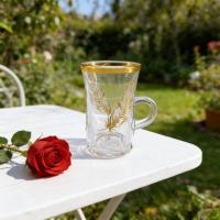 China Ecofriendly Transparent Glass Tea Cups 6 set Elegant Feather Design for Home and Resturant for sale