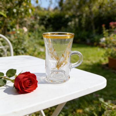 China Ecofriendly Transparent Glass Tea Cups 6 set Elegant Feather Design for Home and Resturant for sale