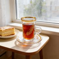 China Heatresistance Up To 100°C Glass Cup Sets Dishwasher Safe 6 Tea Cups and 6 Saucers For Commercial Beverage Service for sale