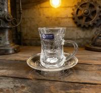China Rough Glass 6 Tea Cups/6 Saucers For Home & Café 83ML Capacity With Handle Designs for sale