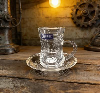 China Rough Glass 6 Tea Cups/6 Saucers For Home & Café 83ML Capacity With Handle Designs for sale