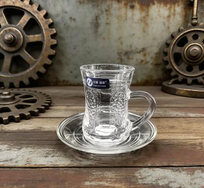 China Crystal Glass Tea cup and Saucer for Tealover, 83ml Cup For Drinking Glasses for Latte for sale
