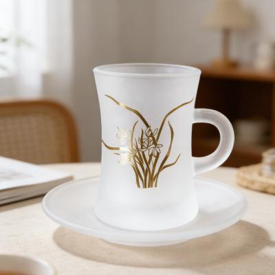China Set of glass tea cups with lead free crystal construction and decorative floral decals perfect for elegant tea or coffee service for sale