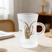 China Frosted Glass Tea Cups with Superior Grip and Scratch Resistant Floral Decals Ideal for Office Home and Specialty Drink Tastings for sale