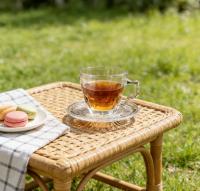China Elegant Crystal Glass Cup Set combines 6 Tea Cups with 6 Saucers, Designed for Flower Teas, Refreshing Coffee, and More. for sale