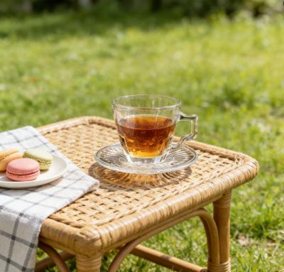 China Elegant Crystal Glass Cup Set combines 6 Tea Cups with 6 Saucers, Designed for Flower Teas, Refreshing Coffee, and More. for sale