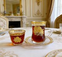 China High Quality Premium Glass Gold Flower Printing Coffee Cup Set for sale